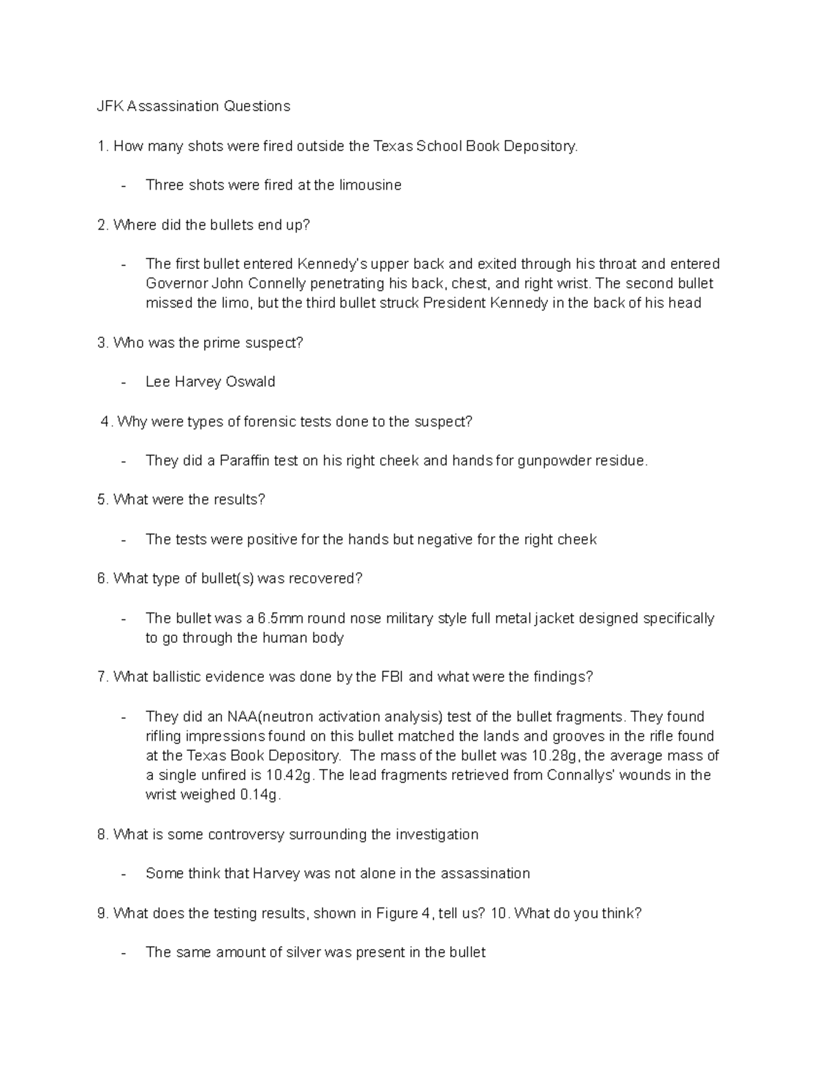 JFK Assassination Questions - Three shots were fired at the limousine ...