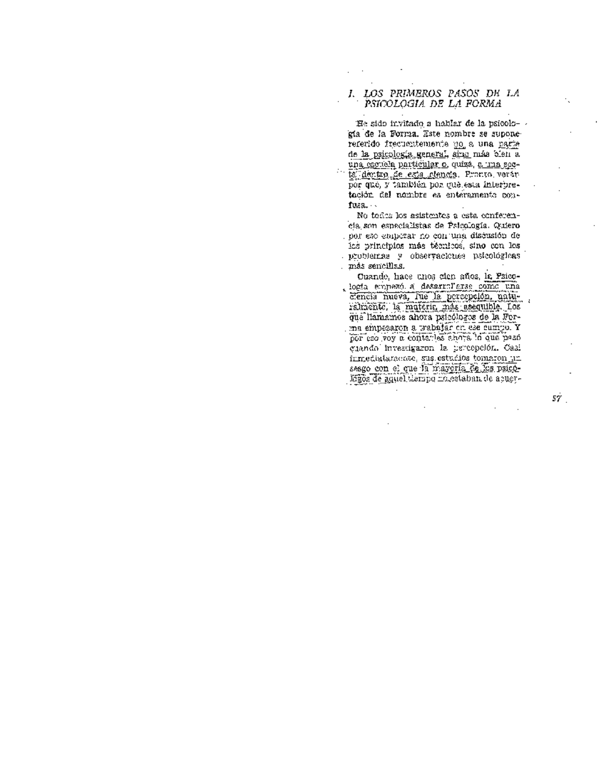 Köhler. Conferencia 1 Los primeros pasos de la psicología de la forma - Psicología - Studocu