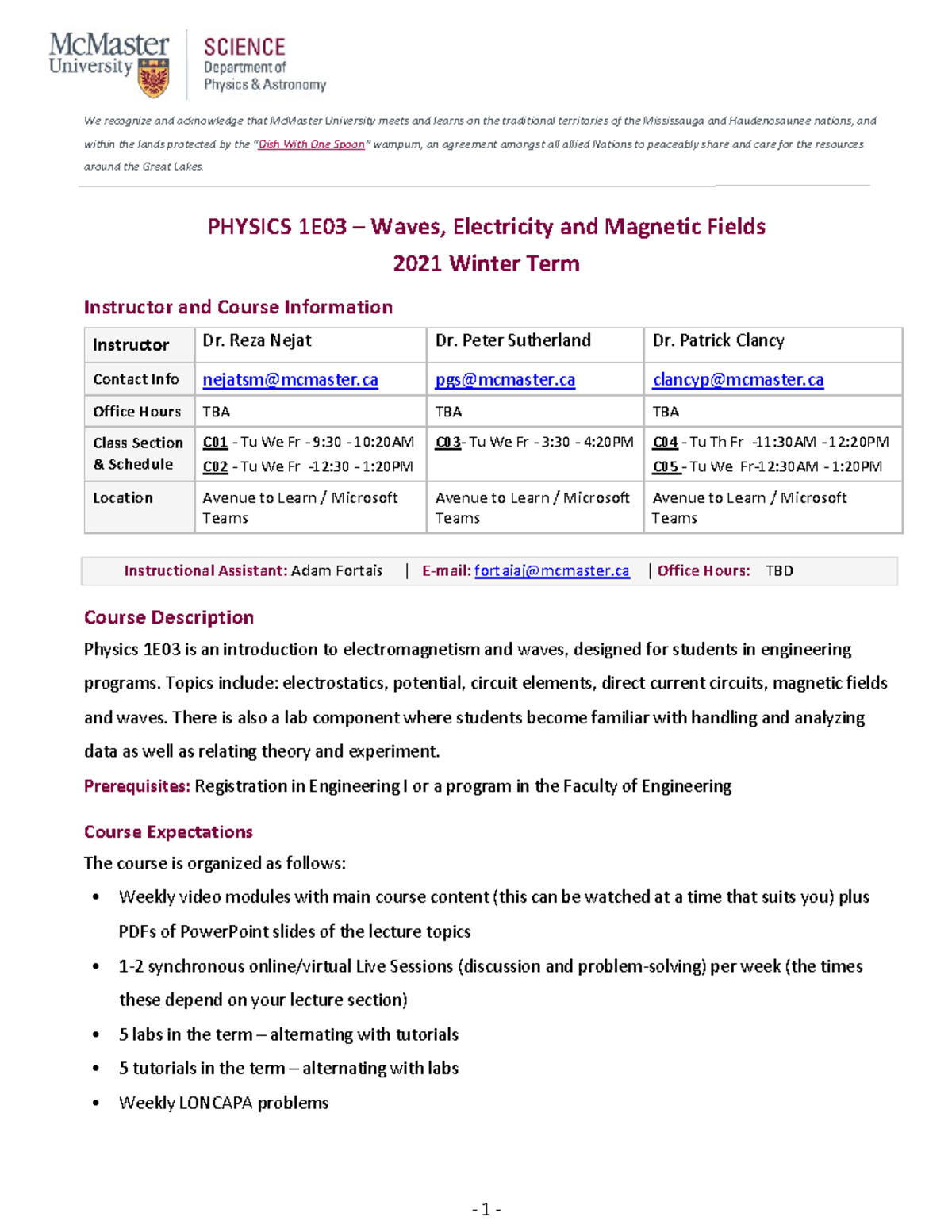 Physics-1E03 Waves, Electricity and Magnetic Fields - W2021- R8 - We ...