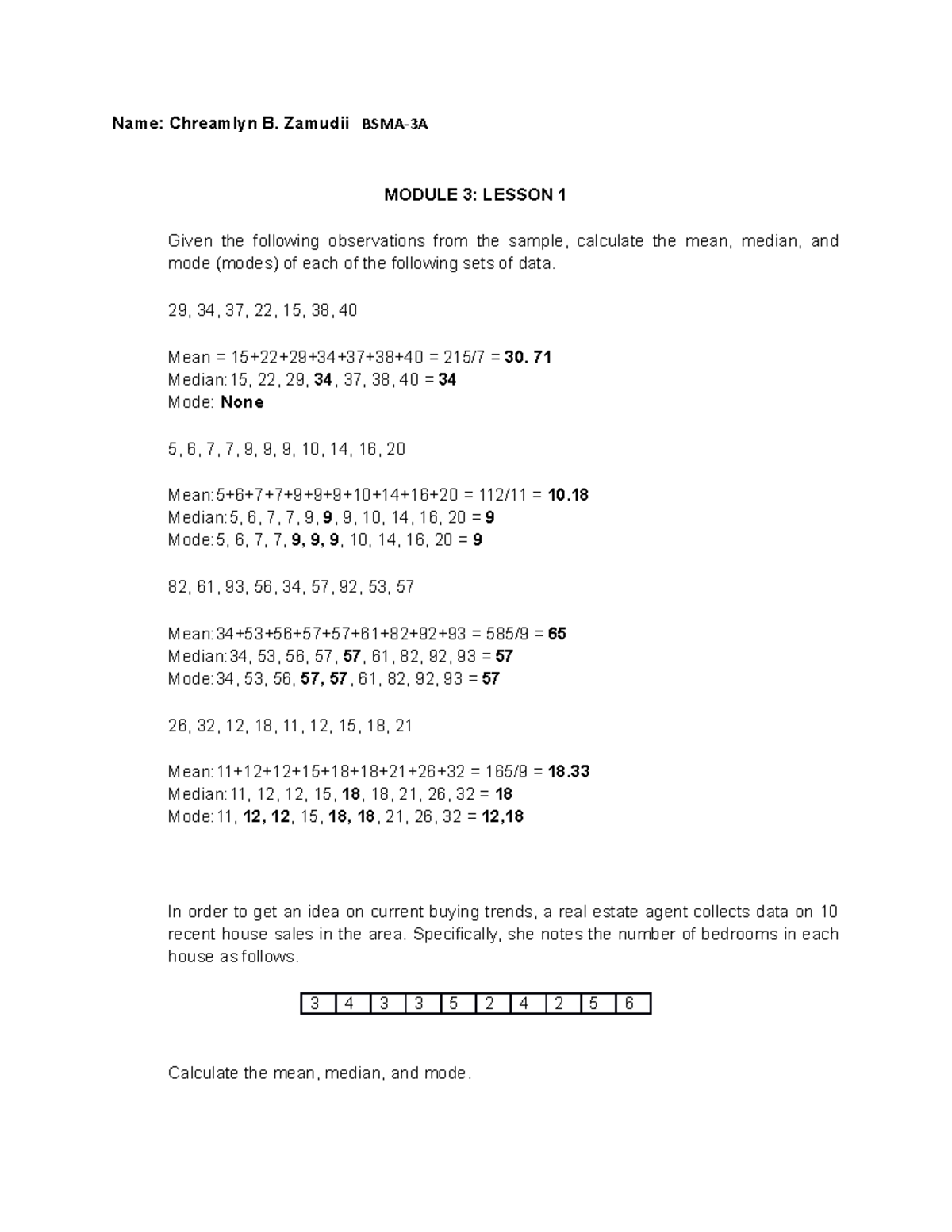 Module 3 lesson 1- zamudio BSMA 3A - Name: Chreamlyn B. Zamudii BSMA-3A ...