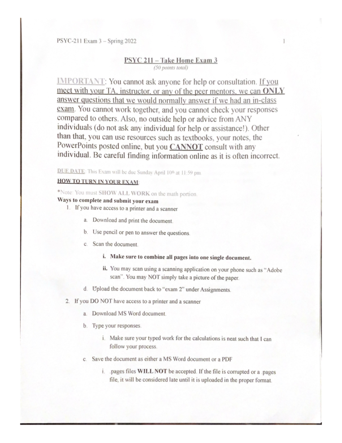 PSYC-211 Exam 3 - Spring 2022- PSYC 211 - Studocu