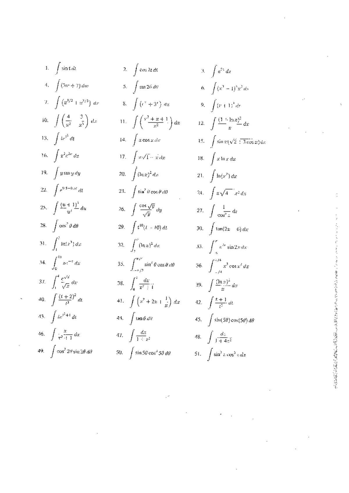 113 integrals with solutions - 1. sint dt 2. / cos 2t dt 3. 4. 5. sin ...