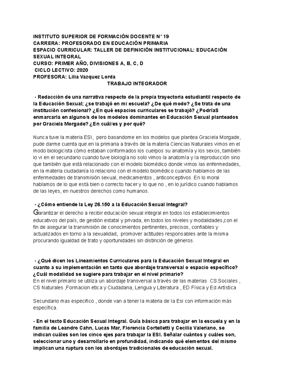 Final ESI 2023 - INSTITUTO SUPERIOR DE FORMACIÓN DOCENTE N° 19 CARRERA: PROFESORADO EN EDUCACIÓN ...