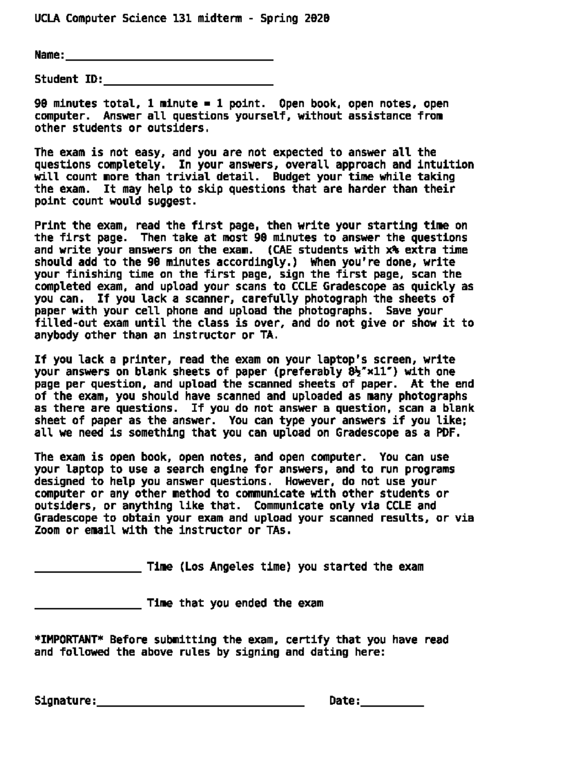 Cs131-spring 2020-midterm - CS 131 - Studocu