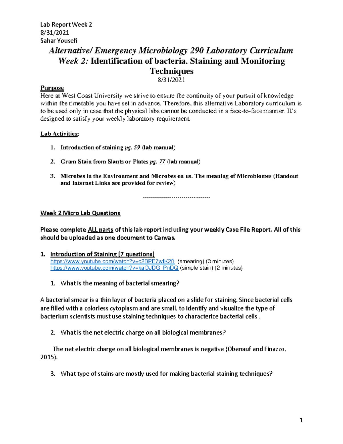 Micro 290 Week 2 Lab Report Combined - 8/31/ Sahar Yousefi Alternative ...