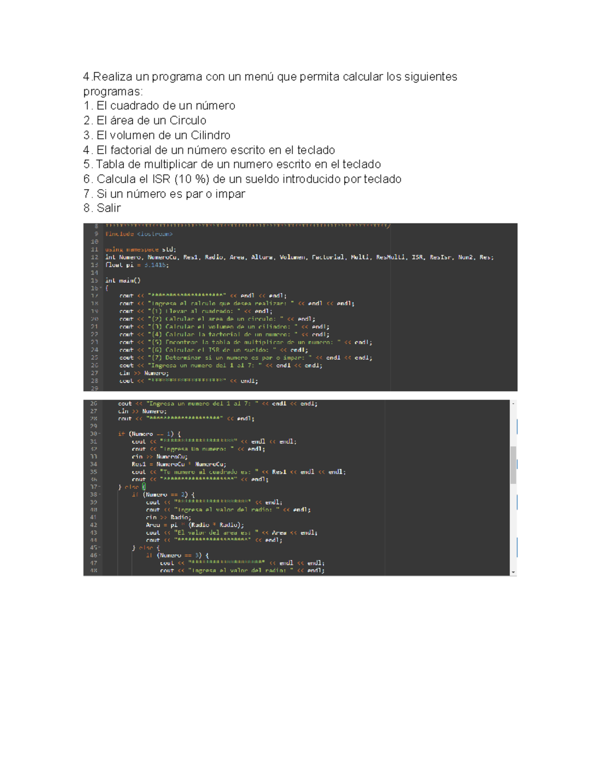 Actividad cuatro de programacion - 4 un programa con un menú que ...