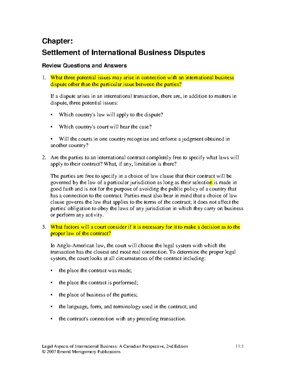 LAW-Questions Merged - Legal Aspects of International Business: A ...