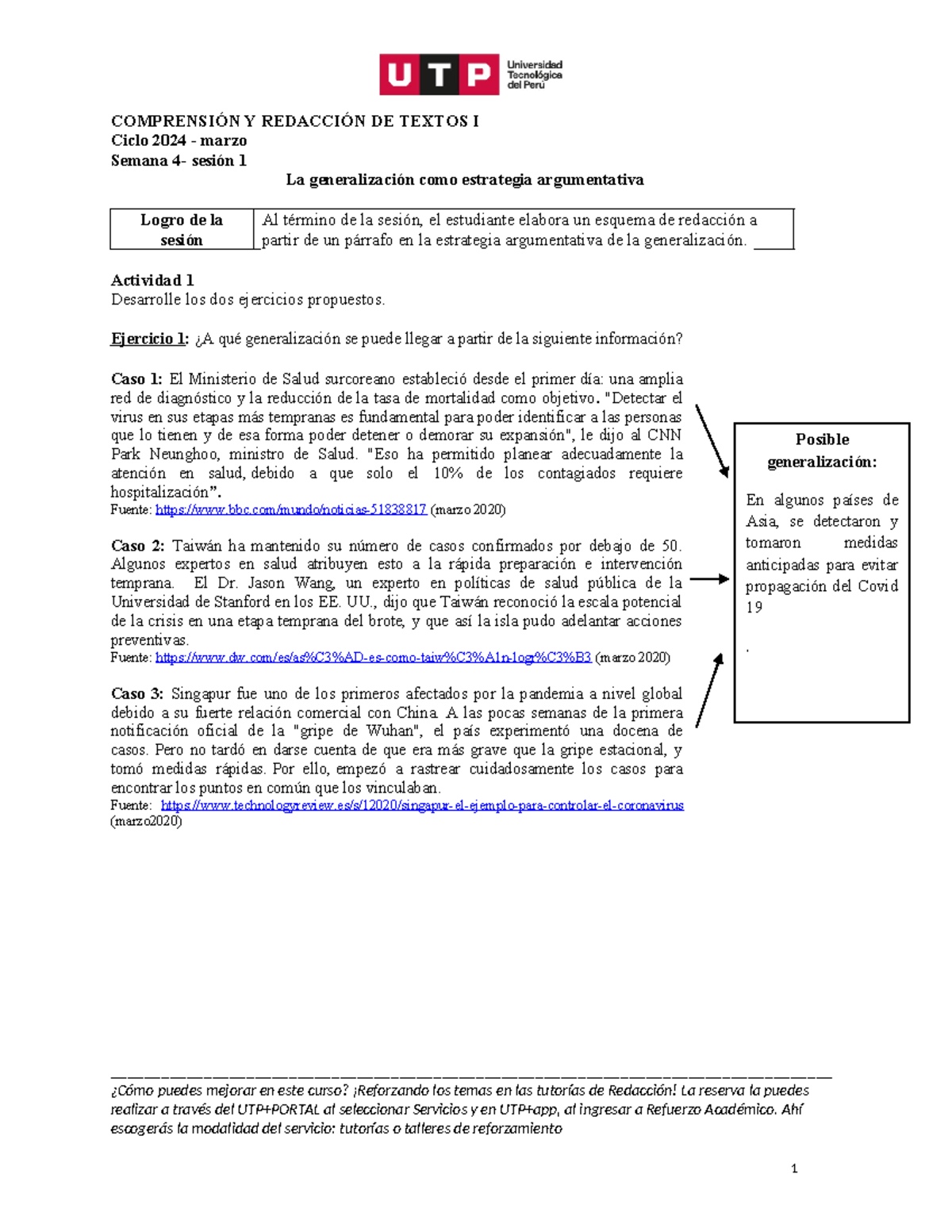 Tarea - La generalización como estrategia argumentativa - COMPRENSIÓN Y ...