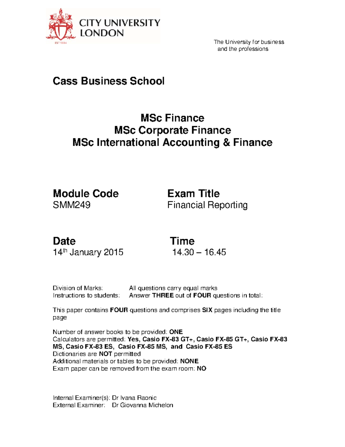 Exam 2015, questions - The University for business and the professions ...