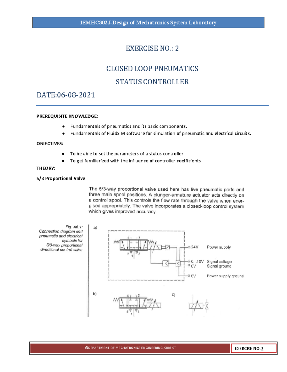 EX2 - Design of mechatronics systems notes and practical worksheet ...