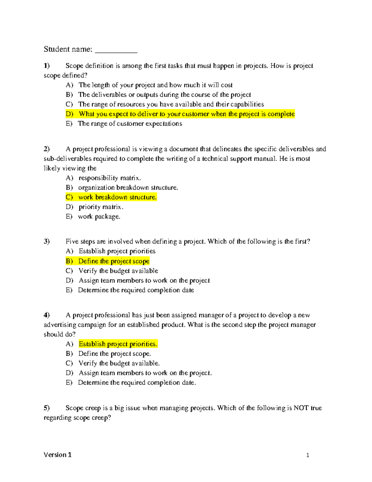 Project Management Test Bank Chapter 4 - MGT1100 - Algonquin College ...