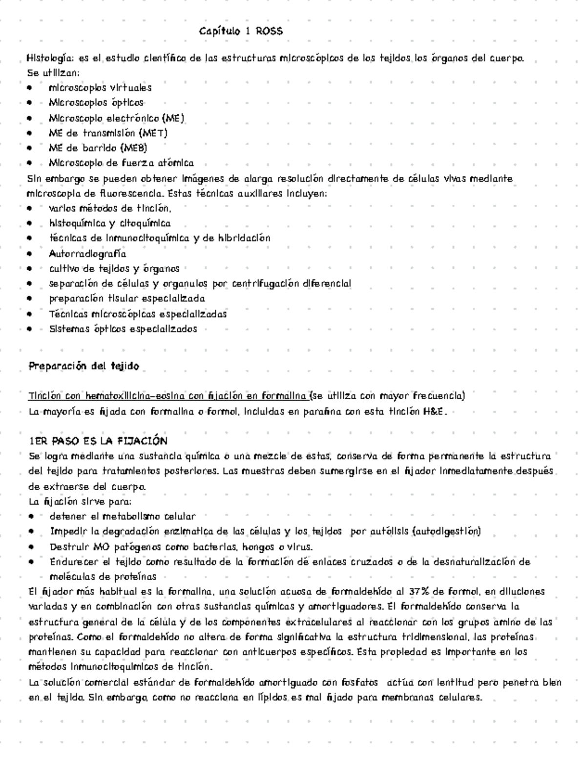 Resumen ROSS CAP 1 - Ross. Histología: Texto Y Atlas - Capítulo 1 ROSS Histología: es el estudio ...
