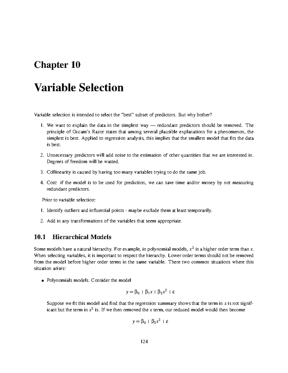 Model Selection Techniques DST 201 - Chapter 10 Variable Selection ...