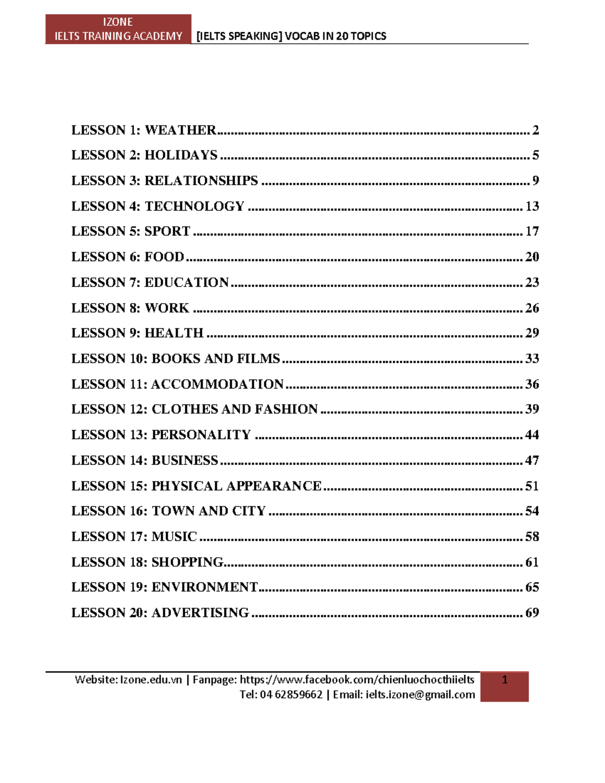 [ Ielts Speaking] Vocab IN 20 Topics - IELTS TRAINING ACADEMY [IELTS ...
