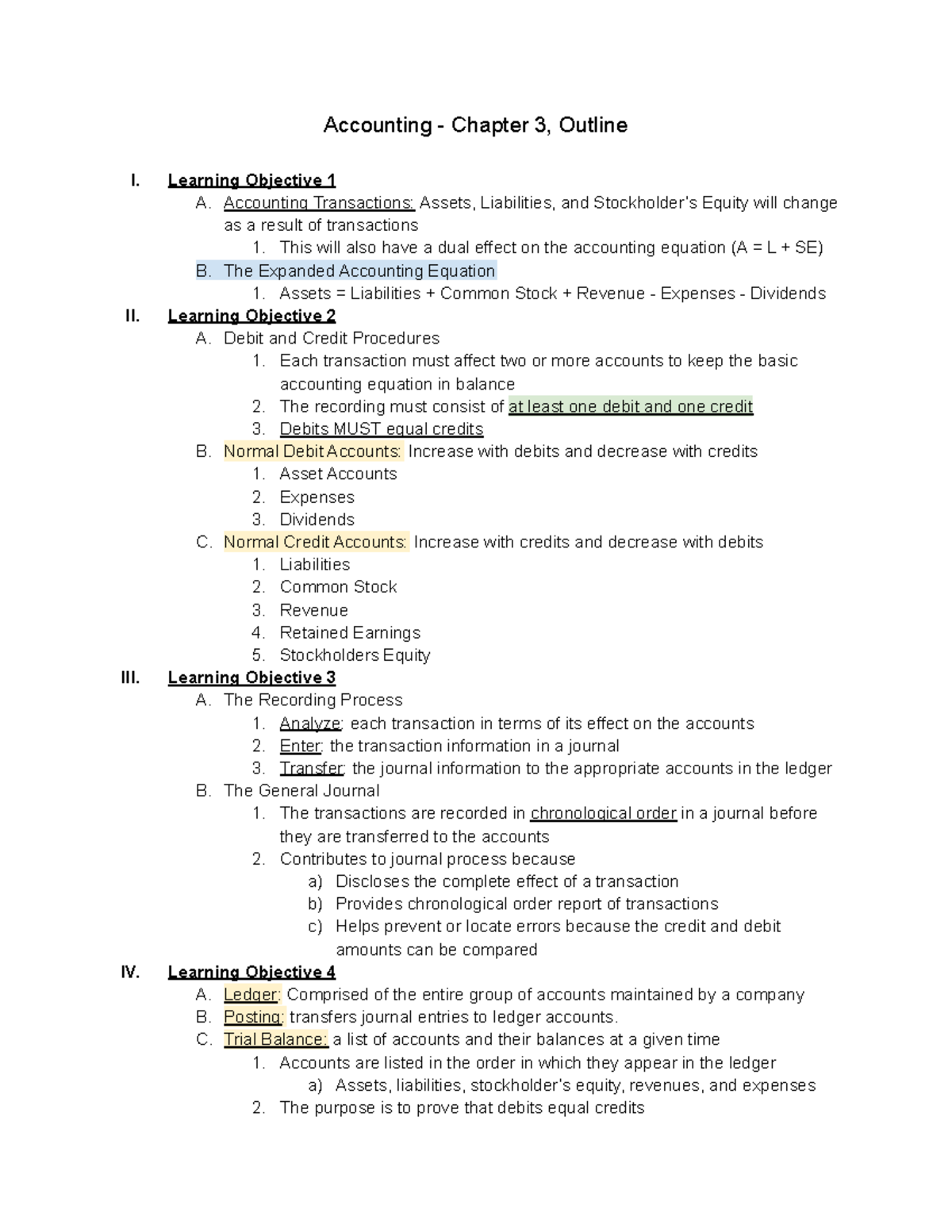 Accounting - Chapter 3, Outline - ACCT 200 - WKU - Studocu