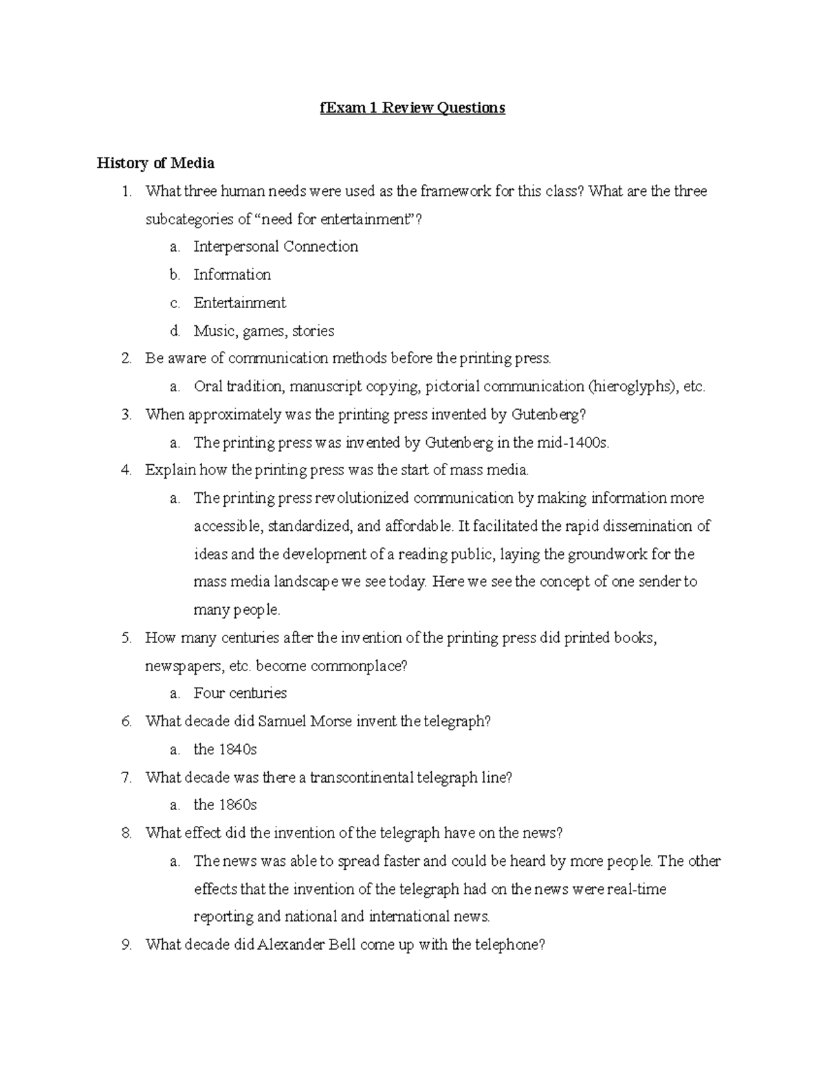 Media Psych - Exam 1 Review Questions - fExam 1 Review Questions ...