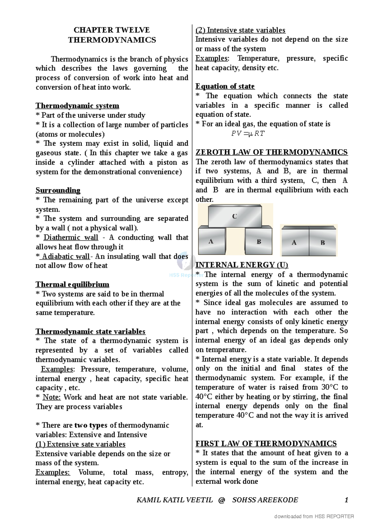 HSSRptr-Chapter 12 Notes-Thermodynamics - CHAPTER TWELVE THERMODYNAMICS ...