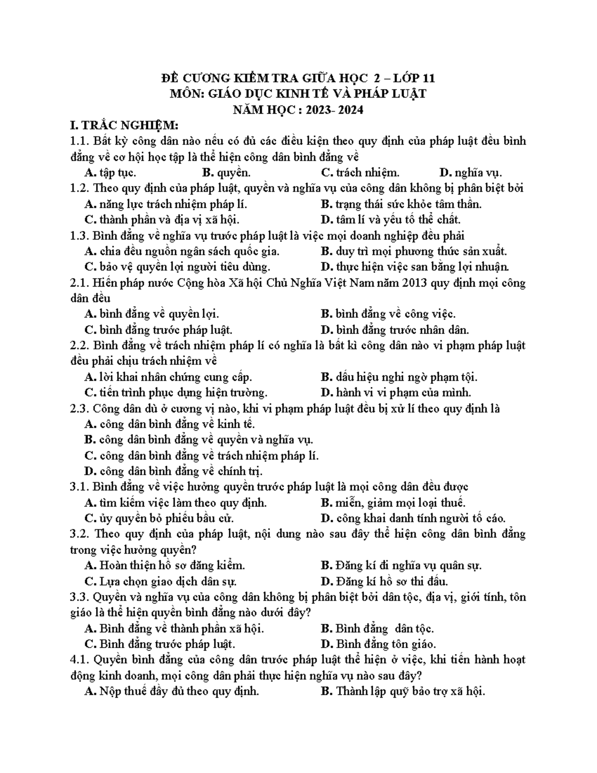 Gdkt&pl 11 de cuong giua ki 2 23 24 - ĐỀ CƯƠNG KIỂM TRA GIỮA HỌC 2 ...