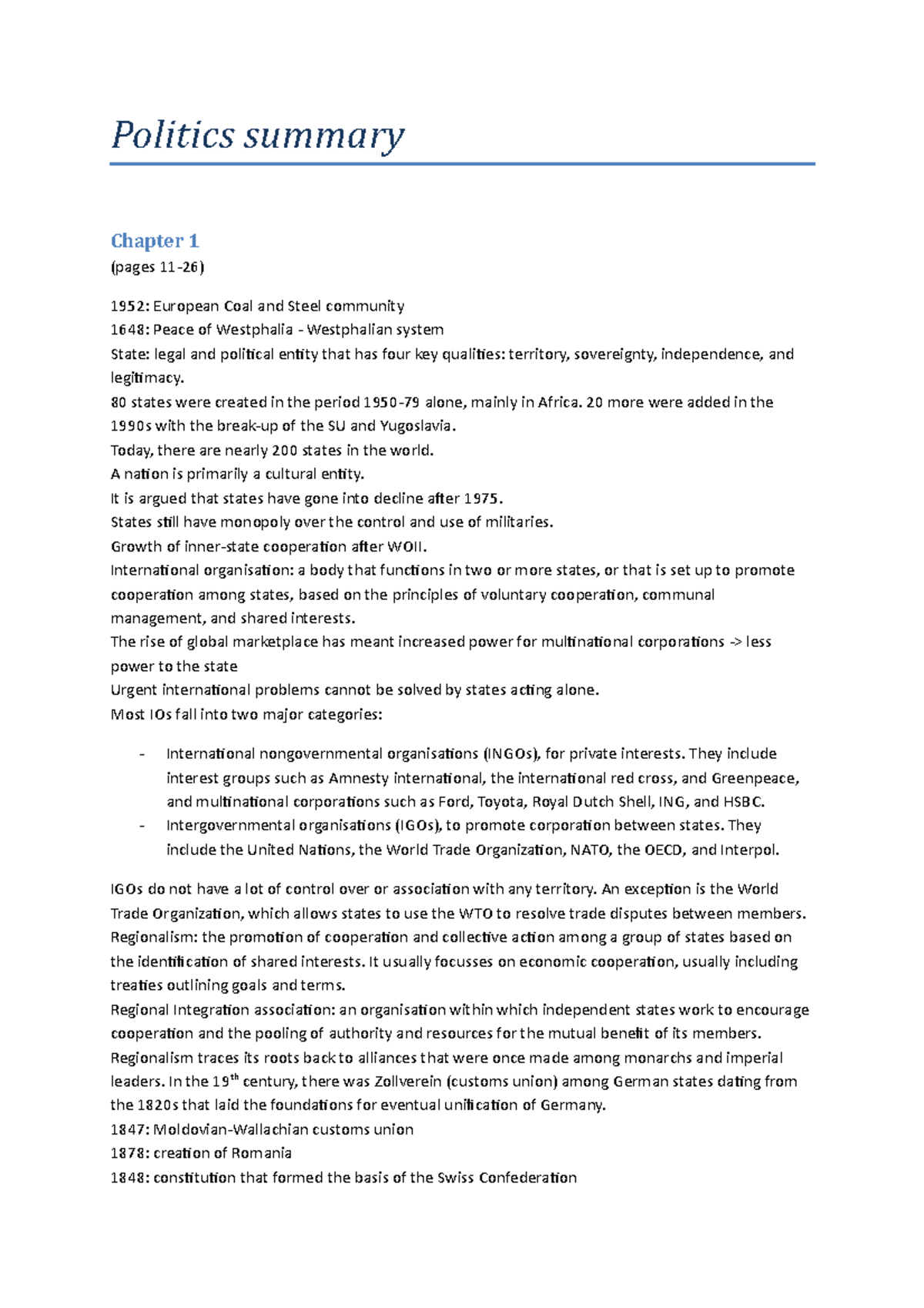 Politics Summary - 80 states were created in the period alone, mainly ...