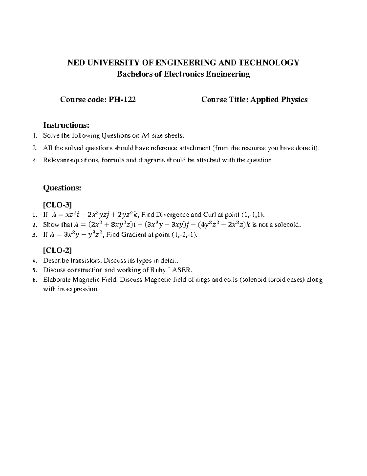 EL- 2022 Assignment - Some ci - NED UNIVERSITY OF ENGINEERING AND TECHNOLOGY Bachelors of - Studocu