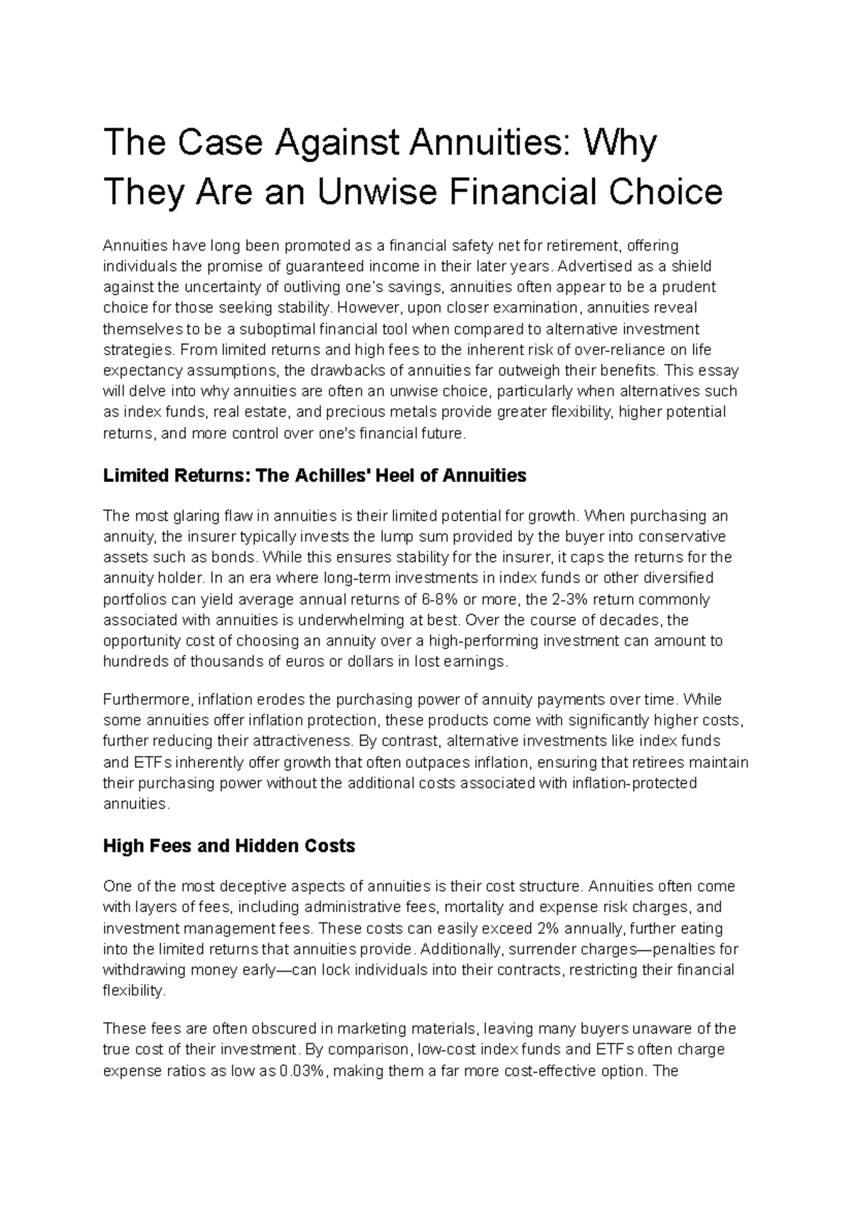 The Case Against Annuities Why They Are an Unwise Financial Choice ...