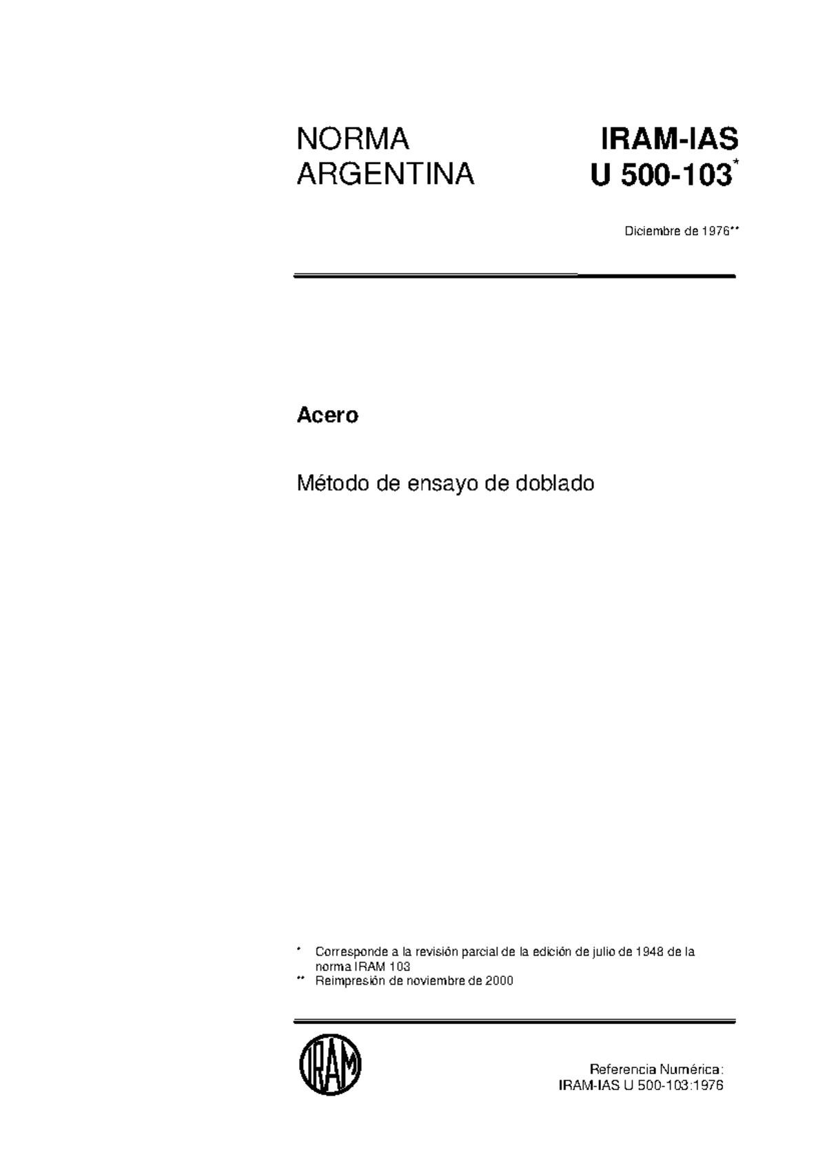 Iram ias u500 103 - Iram ias u500 103 - NORMA ARGENTINA 00000- 97 Acero ...