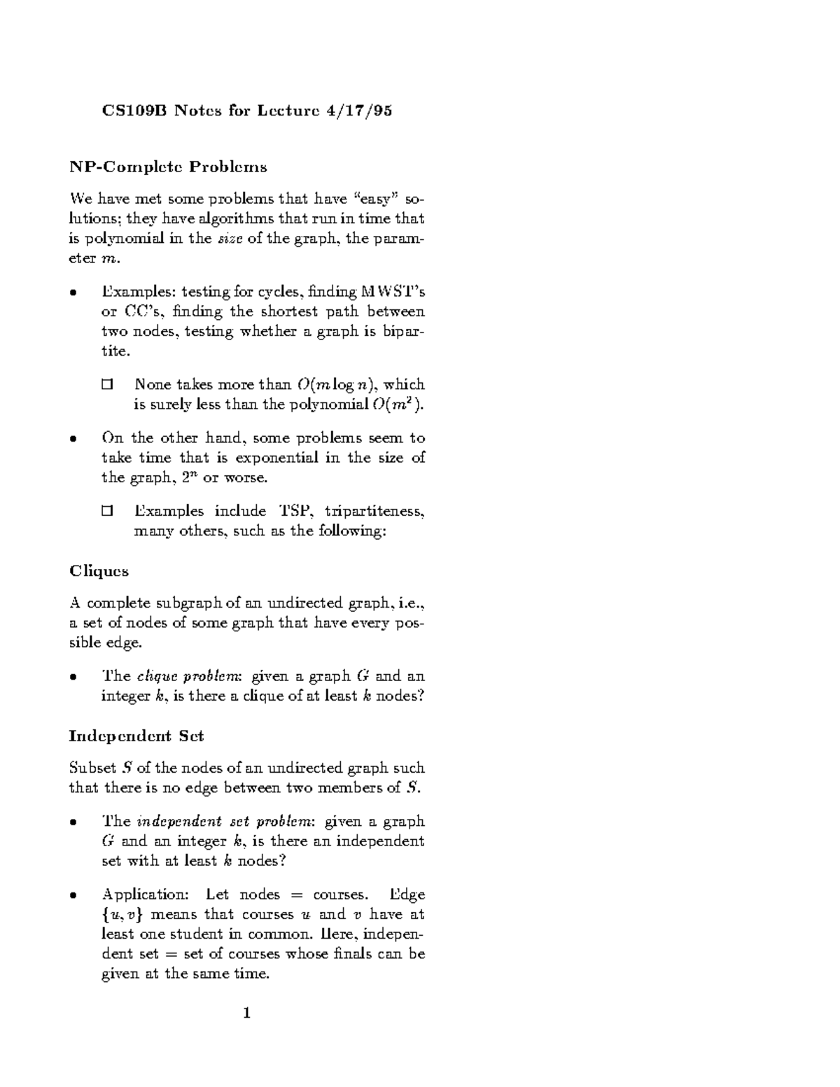 Computer Science Notes 32 - CS109B Notes for Lecture 4/17/95 NP ...