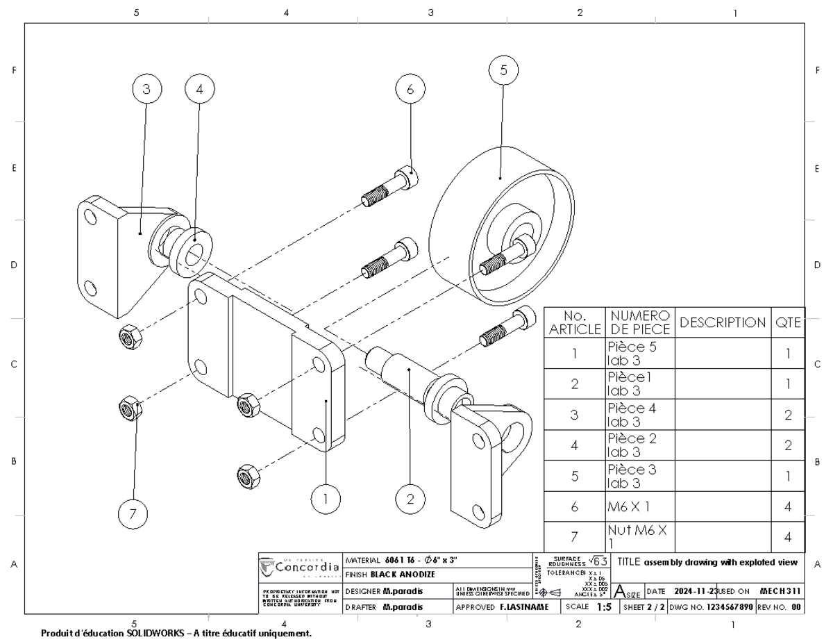 Assembly drawing with exploted view - 6 5 3 4 7 1 2 No. ARTICLE NUMERO ...