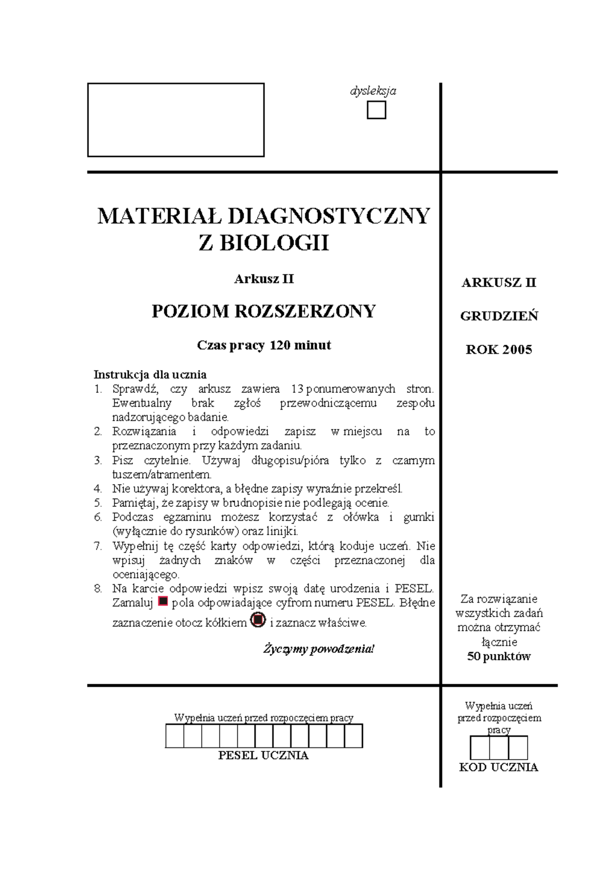 A2 grudzień 2005 - ds2 - dysleksja MATERIAŁ DIAGNOSTYCZNY Z BIOLOGII ...