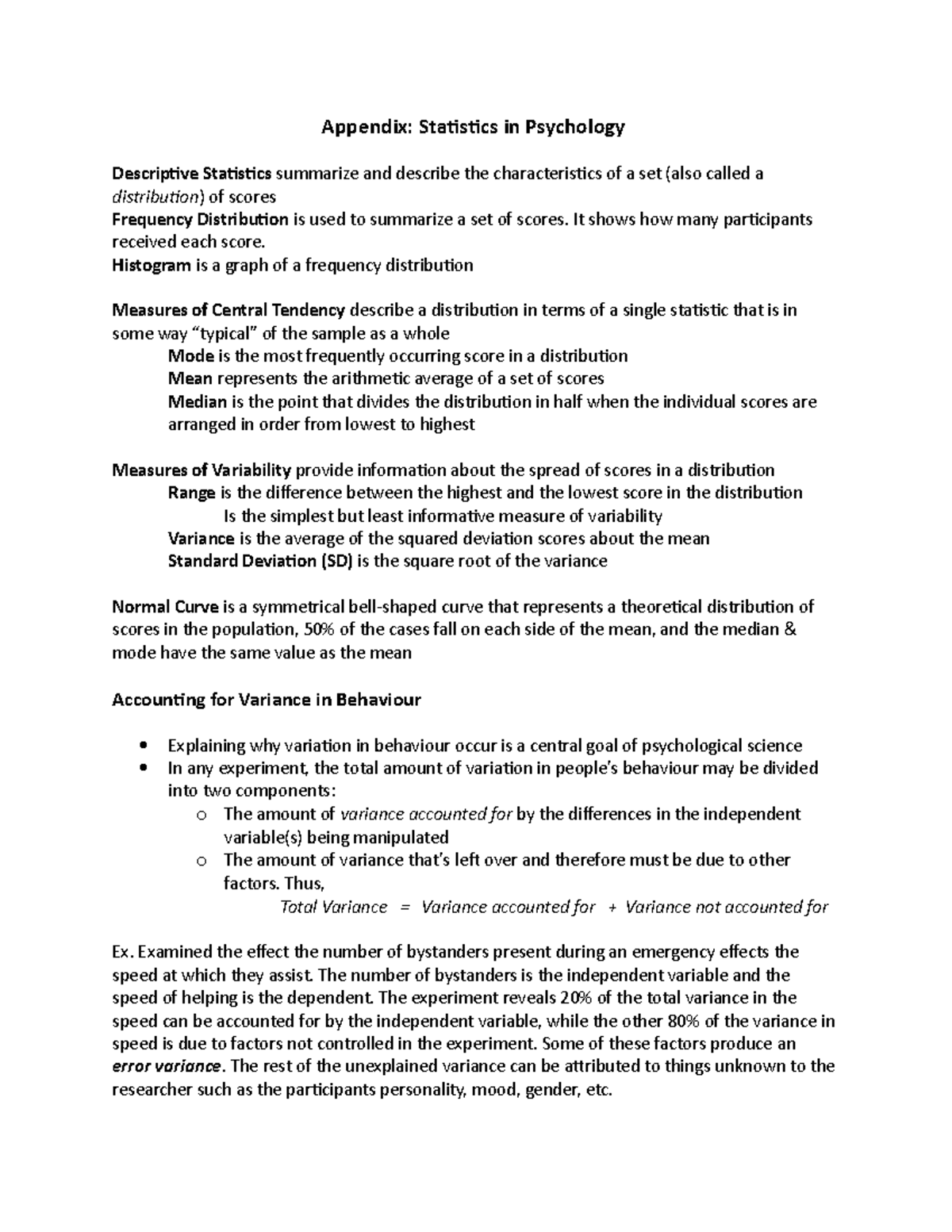 Psychology- Appendix - Appendix: Statistics in Psychology Descriptive ...