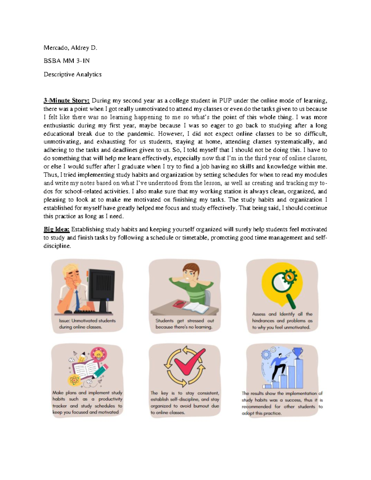 3-Minute Story and Big Idea - Mercado, Aldrey D. BSBA MM 3-1N ...