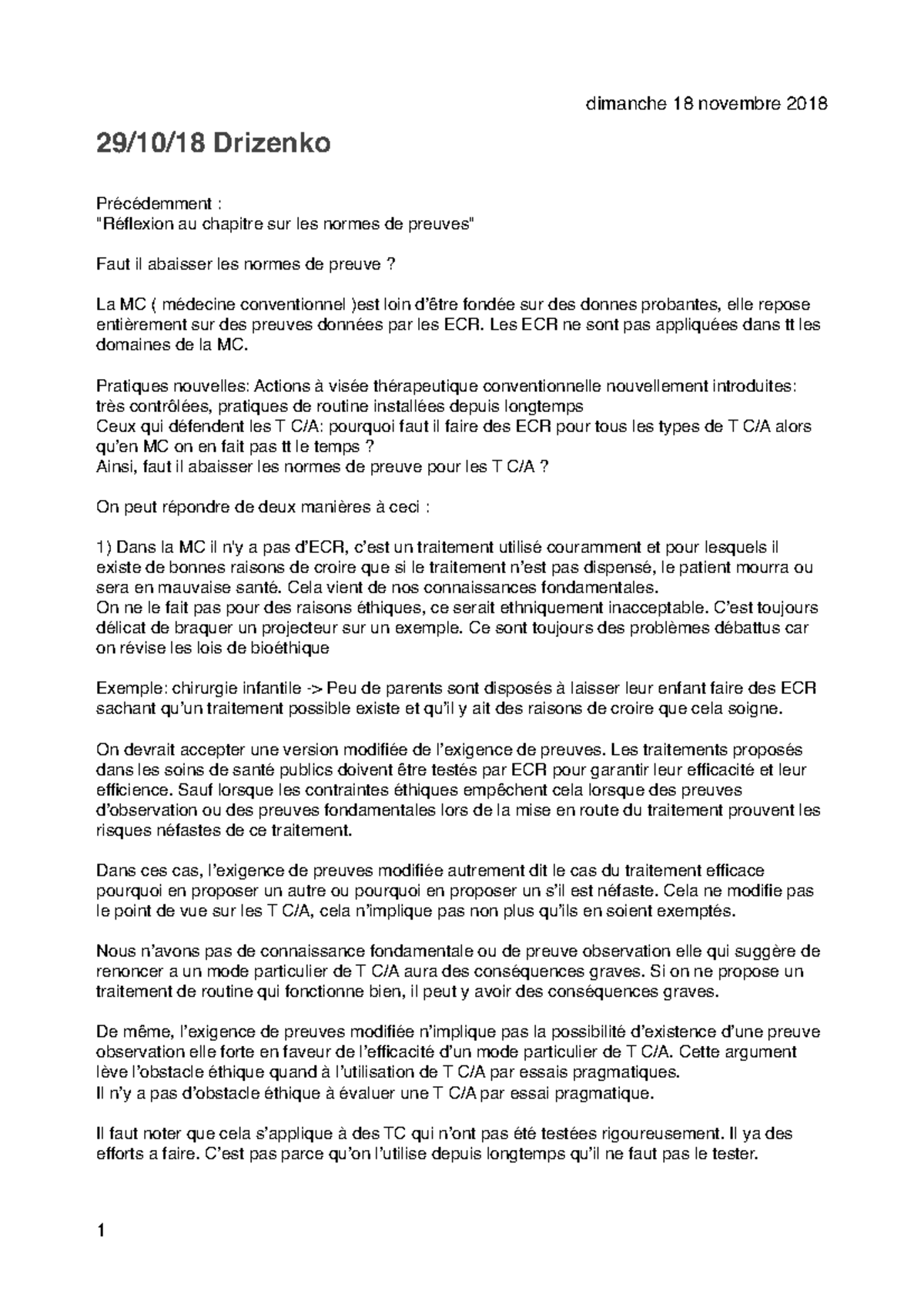 Les normes de preuves TC A suite - 29/10/18 Drizenko Précédemment ...