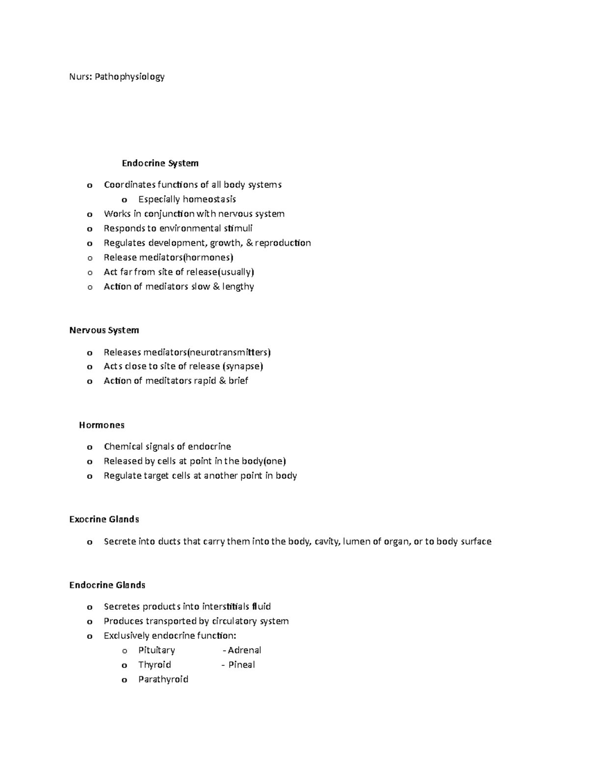 Nurs Endocrine system part 1 class notes - Nurs: Pathophysiology ...