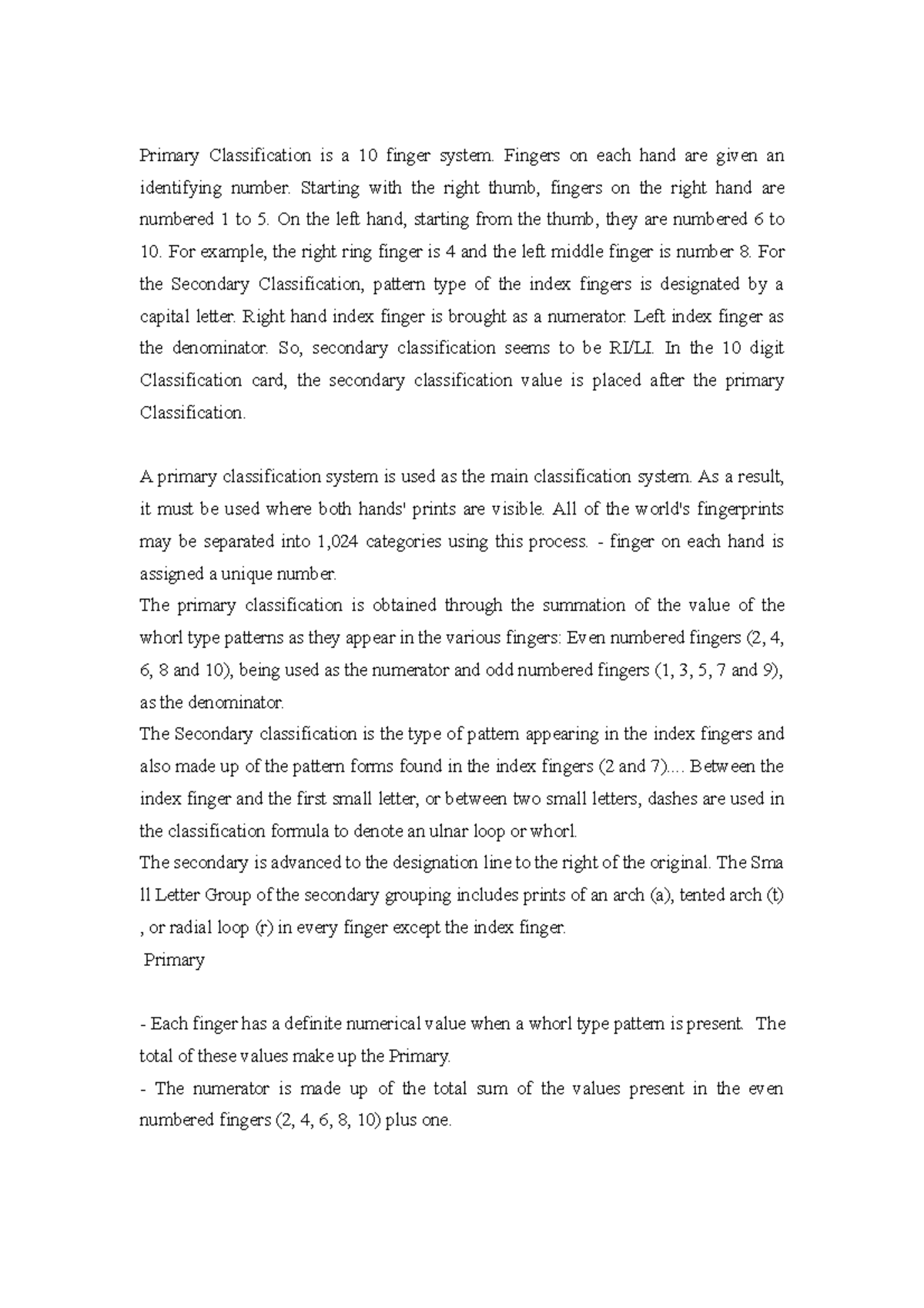 M8 - BTVTED Lecture Chap 8 - Primary Classification is a 10 finger ...