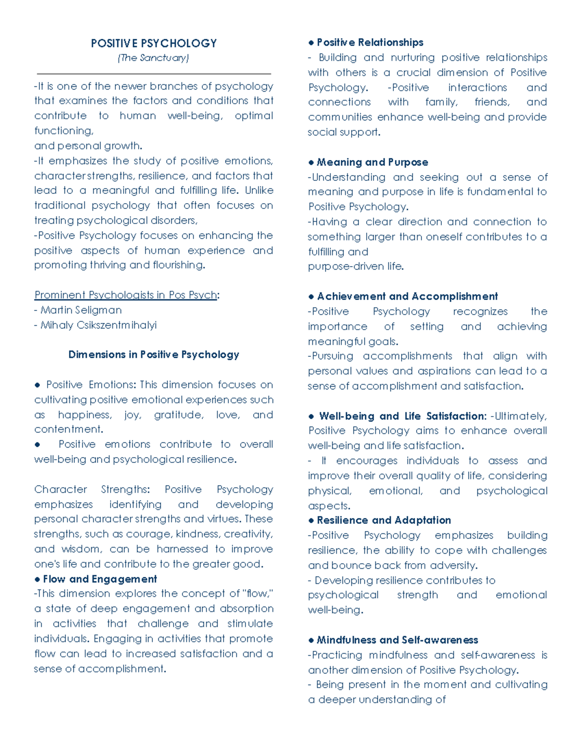 TS Positive Psych &TOP Intro - POSITIVE PSYCHOLOGY (The Sanctuary) -It ...