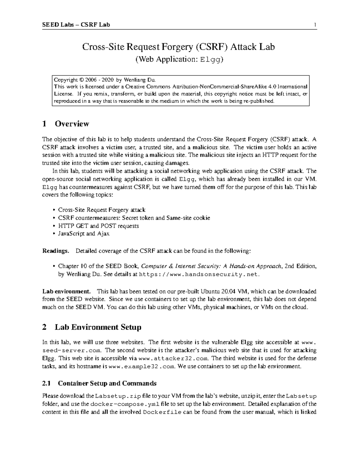 Web CSRF Elgg - Cross-site Request Forgery Attack Lab Launching CSRF attack on web application ...