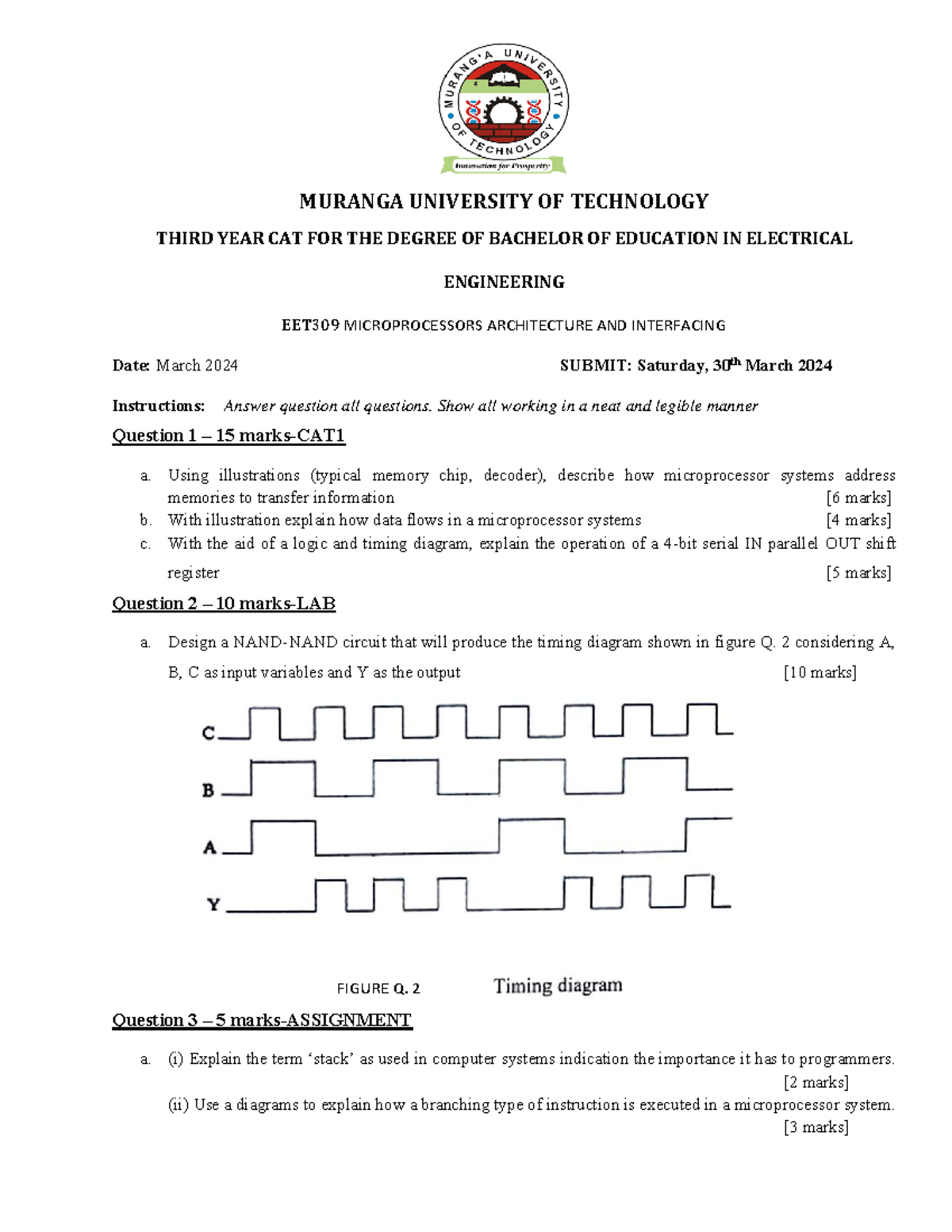 EET309 Microprocessor Architecture AND Interfacing CAT,LAB, Assign - MURANGA UNIVERSITY OF - Studocu