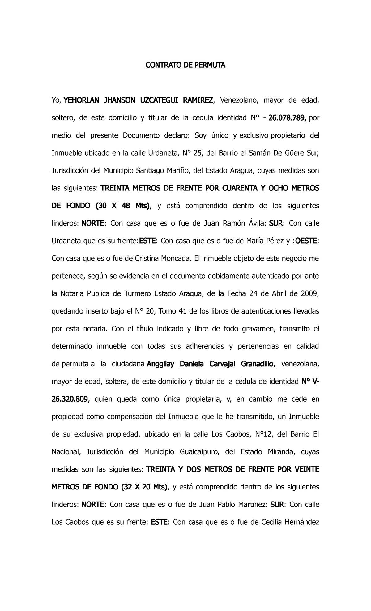 Contrato DE Permuta - jgbun jdjkdjksndd jdiddjnnd dkdd ddkkd - CONTRATO ...