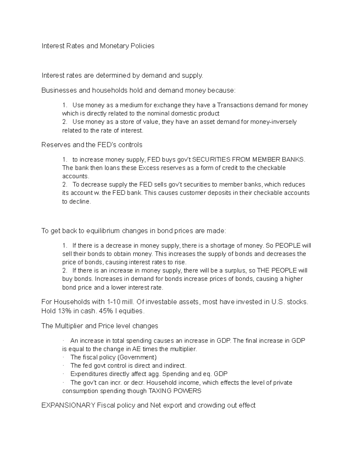 ECON 101 1-Interest Rates and Monetary Policies - Interest Rates and ...