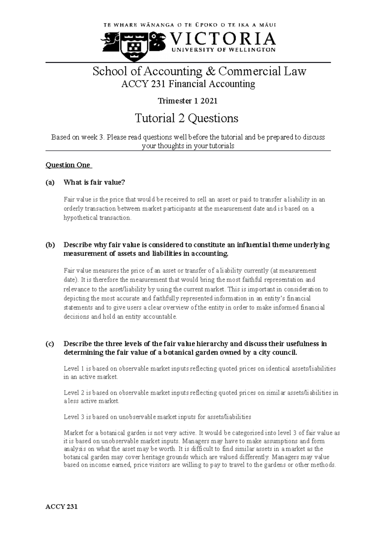 Tutorial 2 Vic Uni in Wellington - School of Accounting & Commercial ...