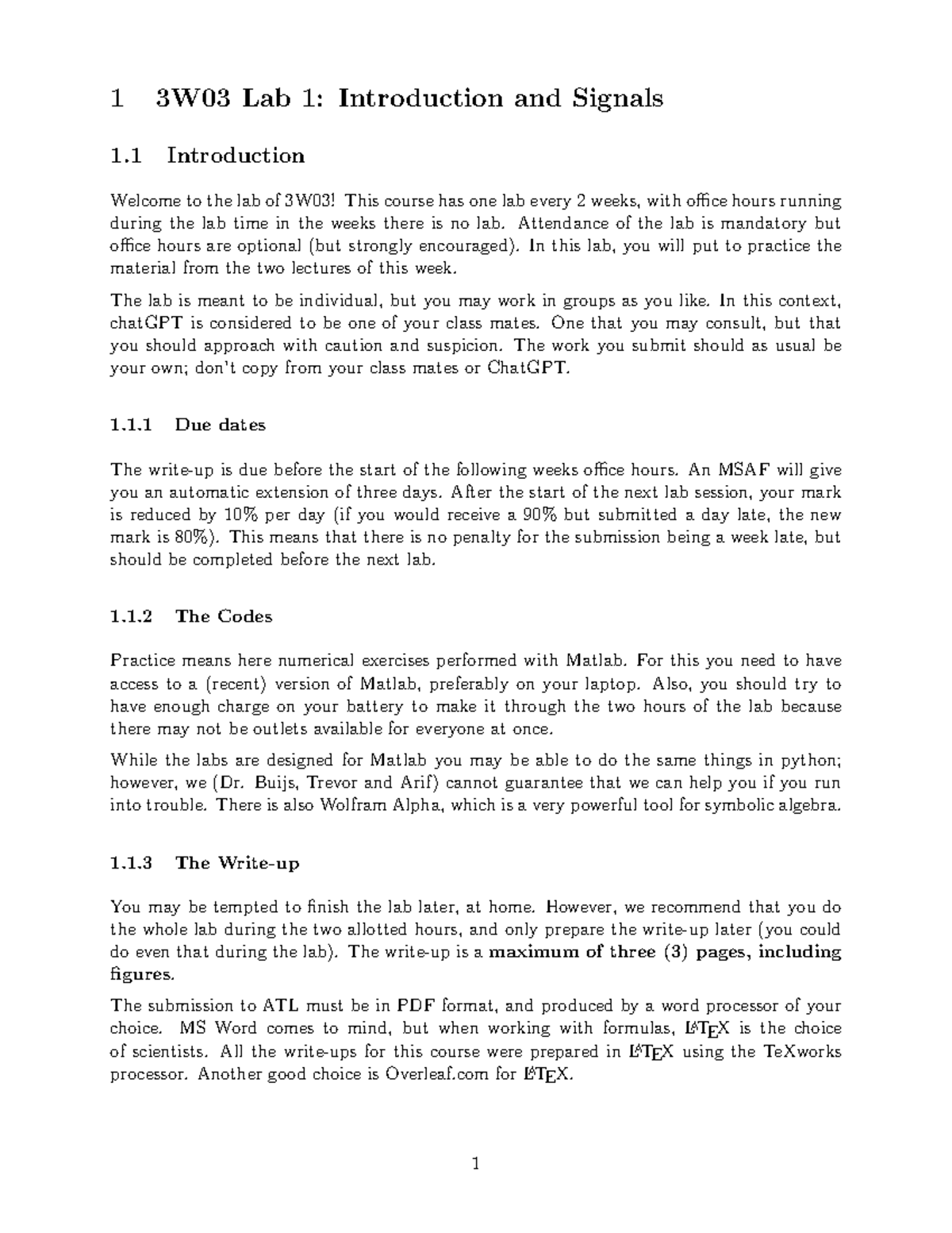 Lab 1 Signals and SYstems - 1 3W03 Lab 1: Introduction and Signals 1 Introduction Welcome to the ...