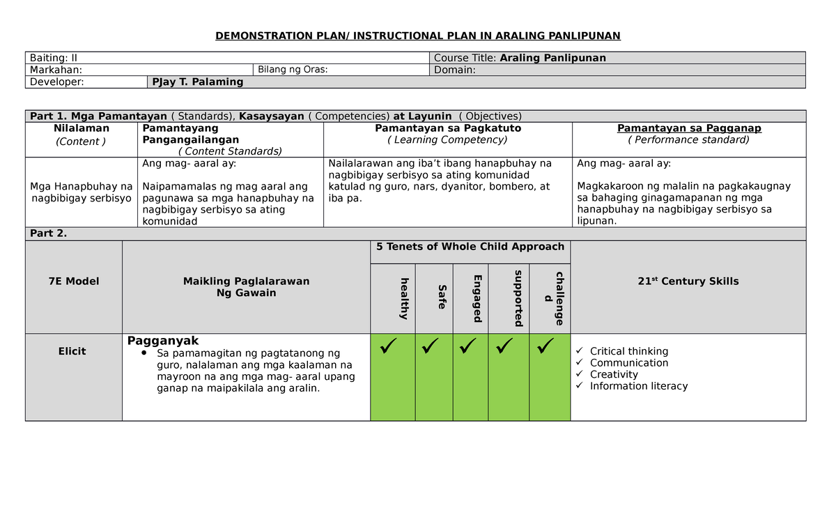 Demonstration PLAN EGE-101 - DEMONSTRATION PLAN/ INSTRUCTIONAL PLAN IN ...