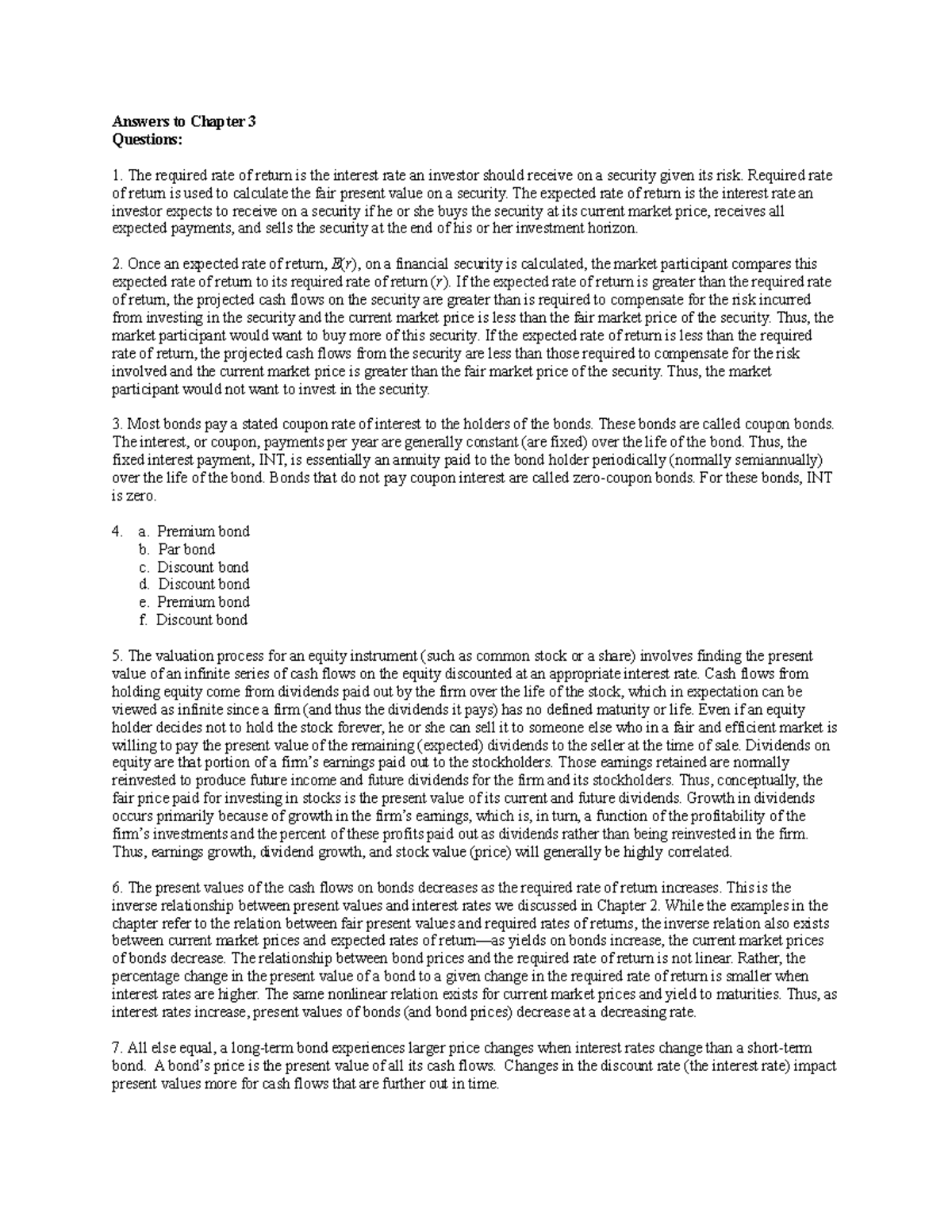 EOC solutions Chapter 3 - Answers to Chapter 3 Questions: 1. The ...