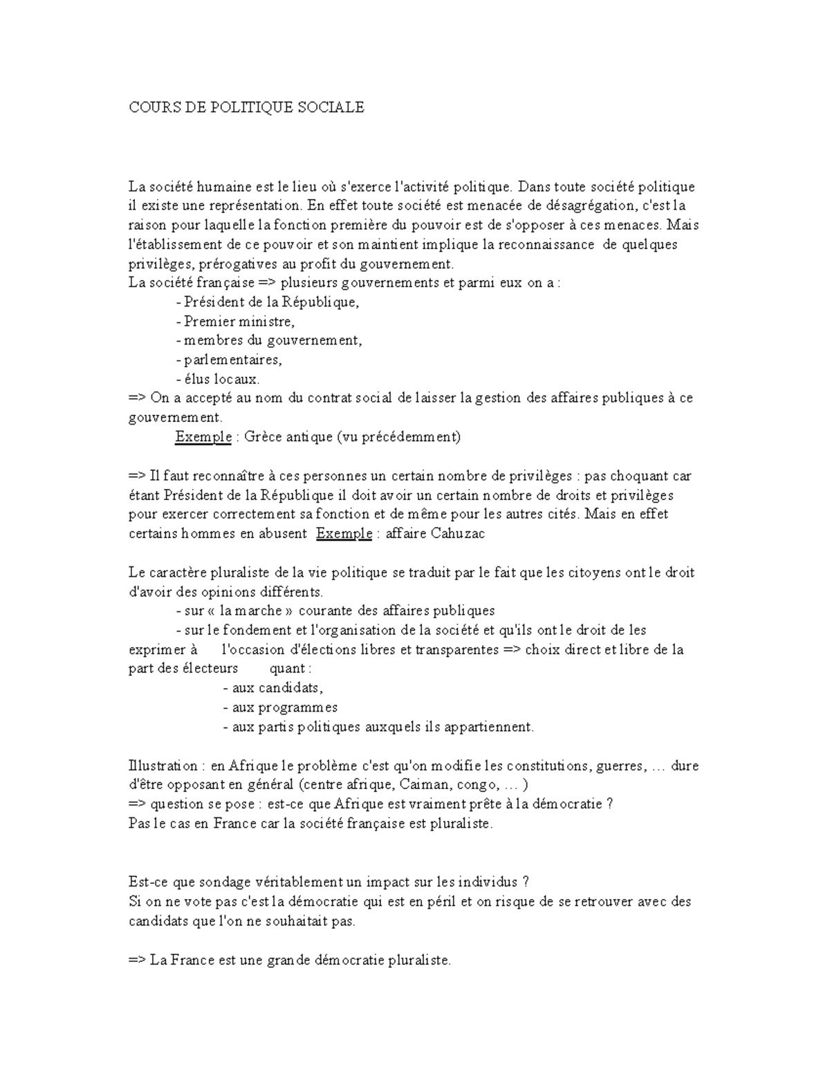 Politique sociale cours complet - COURS DE POLITIQUE SOCIALE La société ...