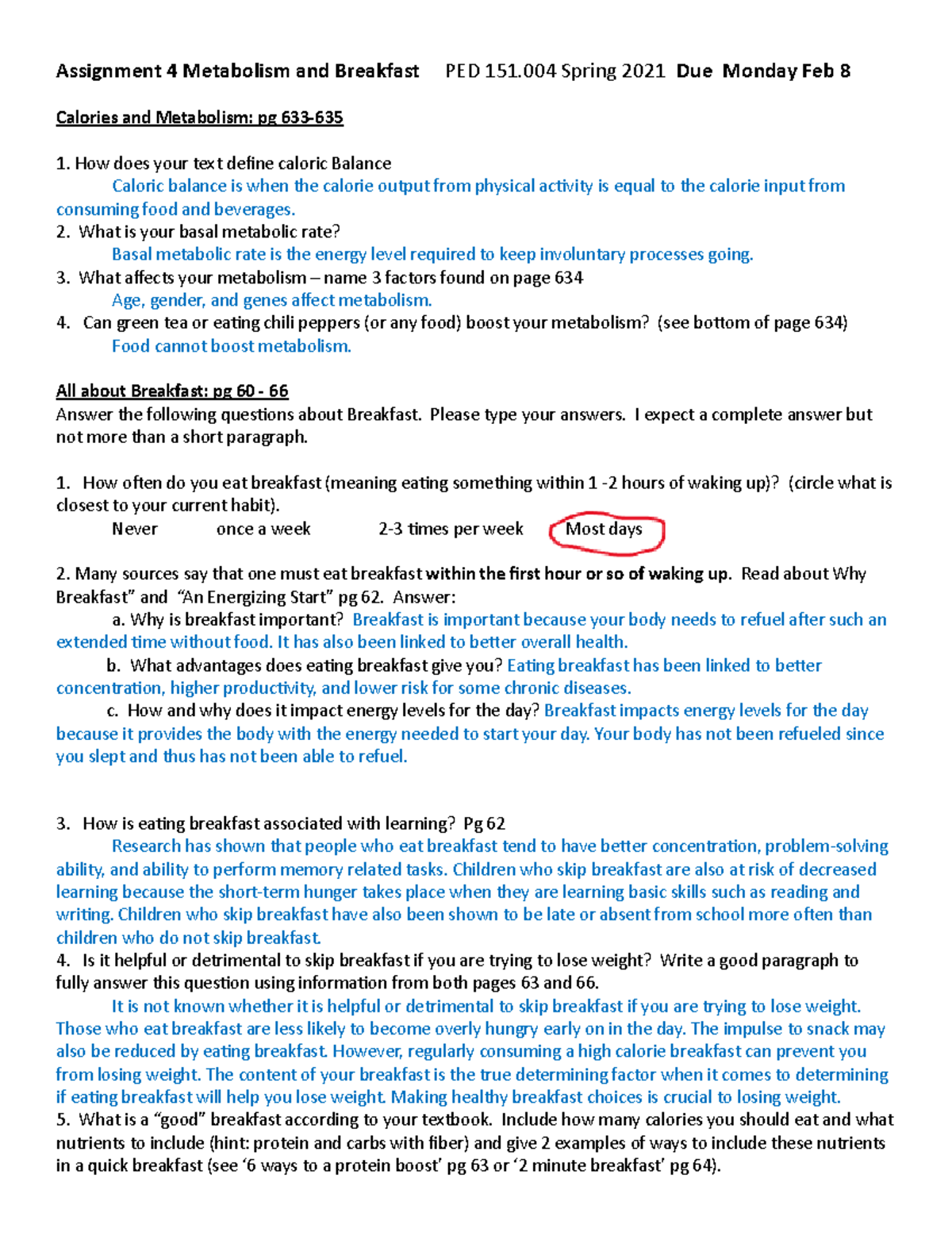 Nutrition Assignment 4 PED S21 answers - Assignment 4 Metabolism and ...