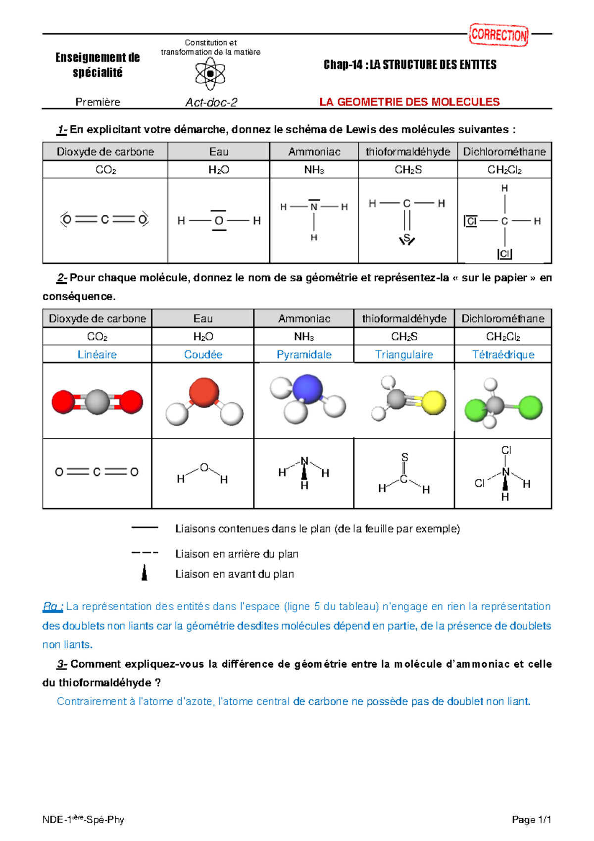 1Spé-Chap14-Act-doc-2-La géométrie les molécules-Correction - NDE- 1 ...