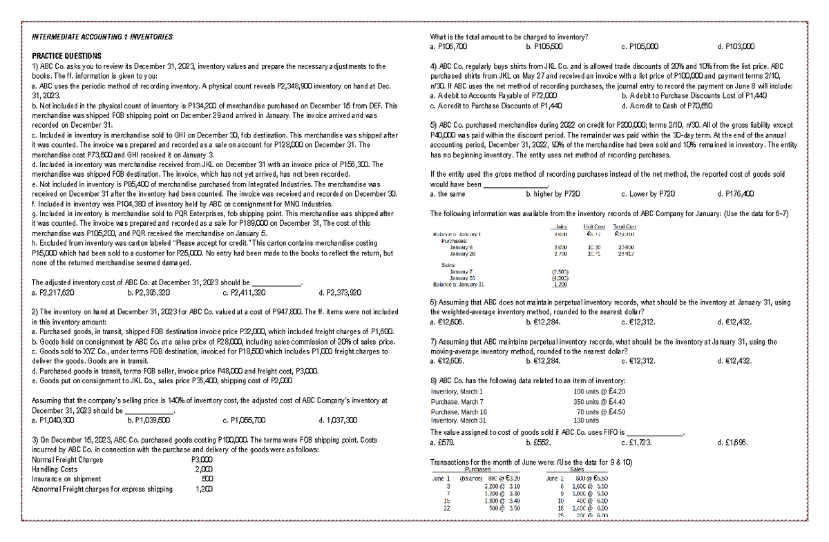 102 Inventories Reviewer - INTERMEDIATE ACCOUNTING 1 INVENTORIES ...