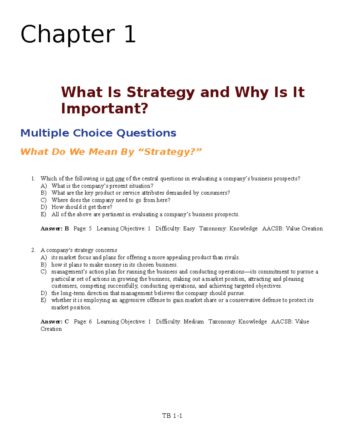 Chap001 - What Is Strategy and Why Is It Important - Chapter 1 What Is Strategy and Why Is It ...