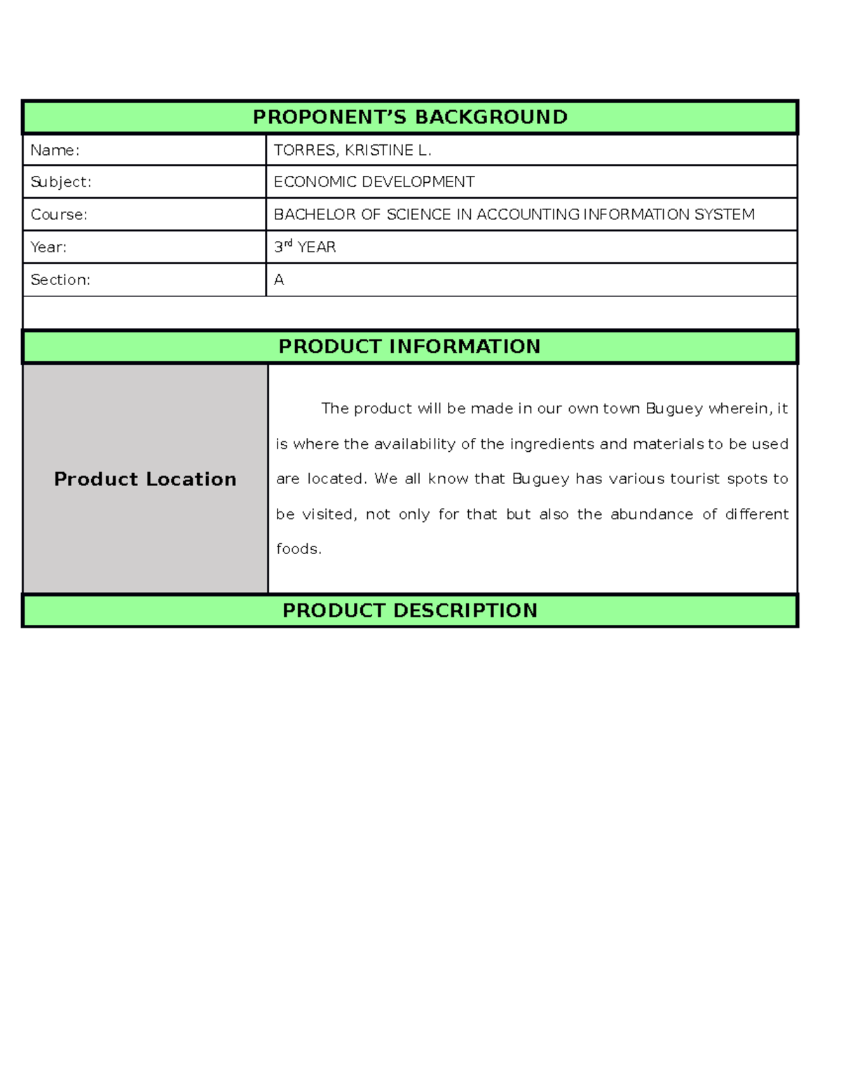 Project Proposal Lectures - PROPONENT’S BACKGROUND Name: TORRES ...