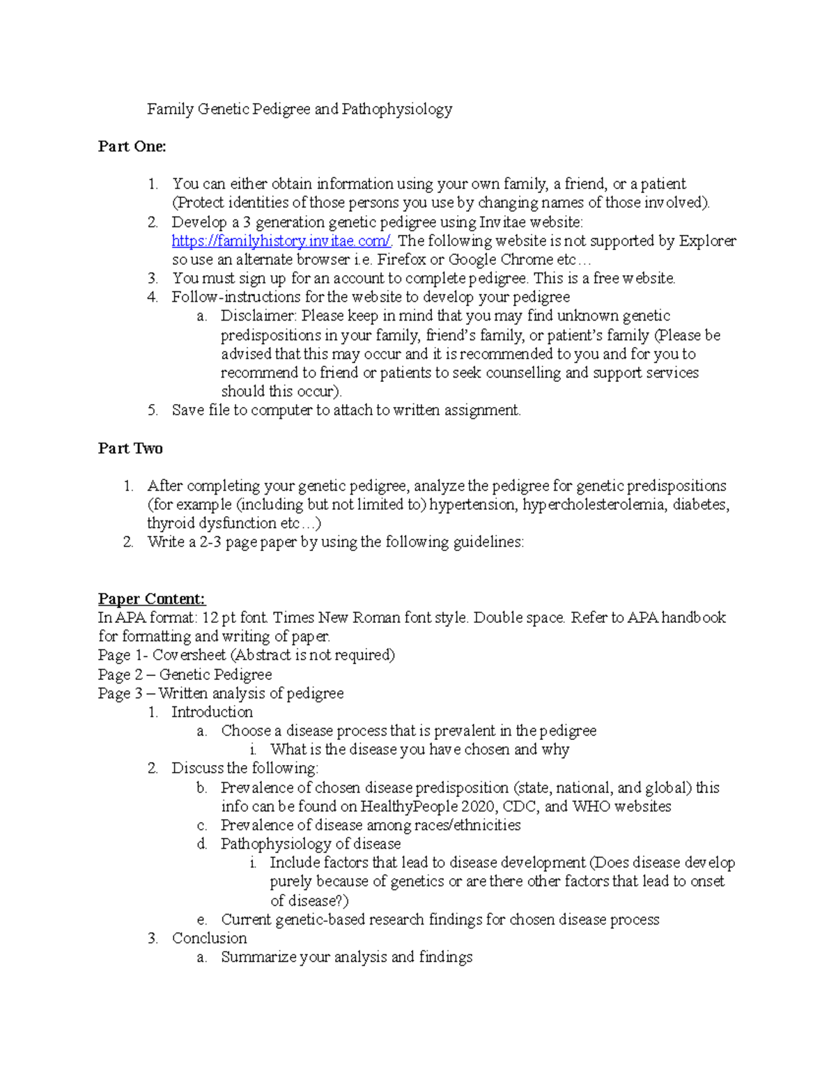 NSG 527 Family Genetic Pedigree Assignment Instructions Revised ...